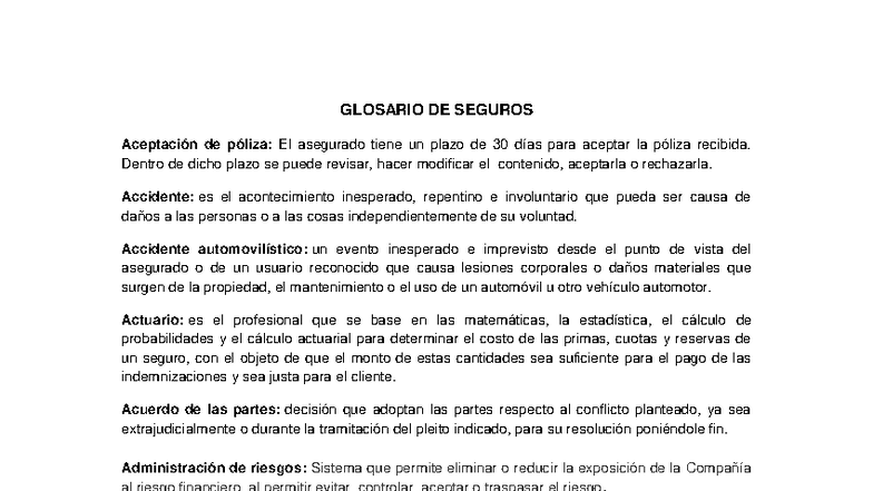 GLOSARIO DE SEGUROS - Términos Clave y Definiciones - Studocu