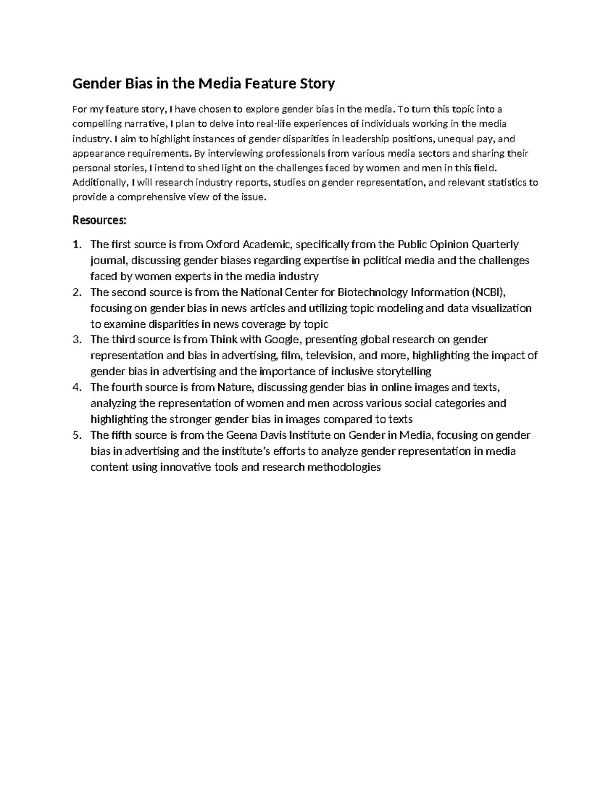 Gender Bias in Media: A Feature Story Analysis on Disparities - Studocu