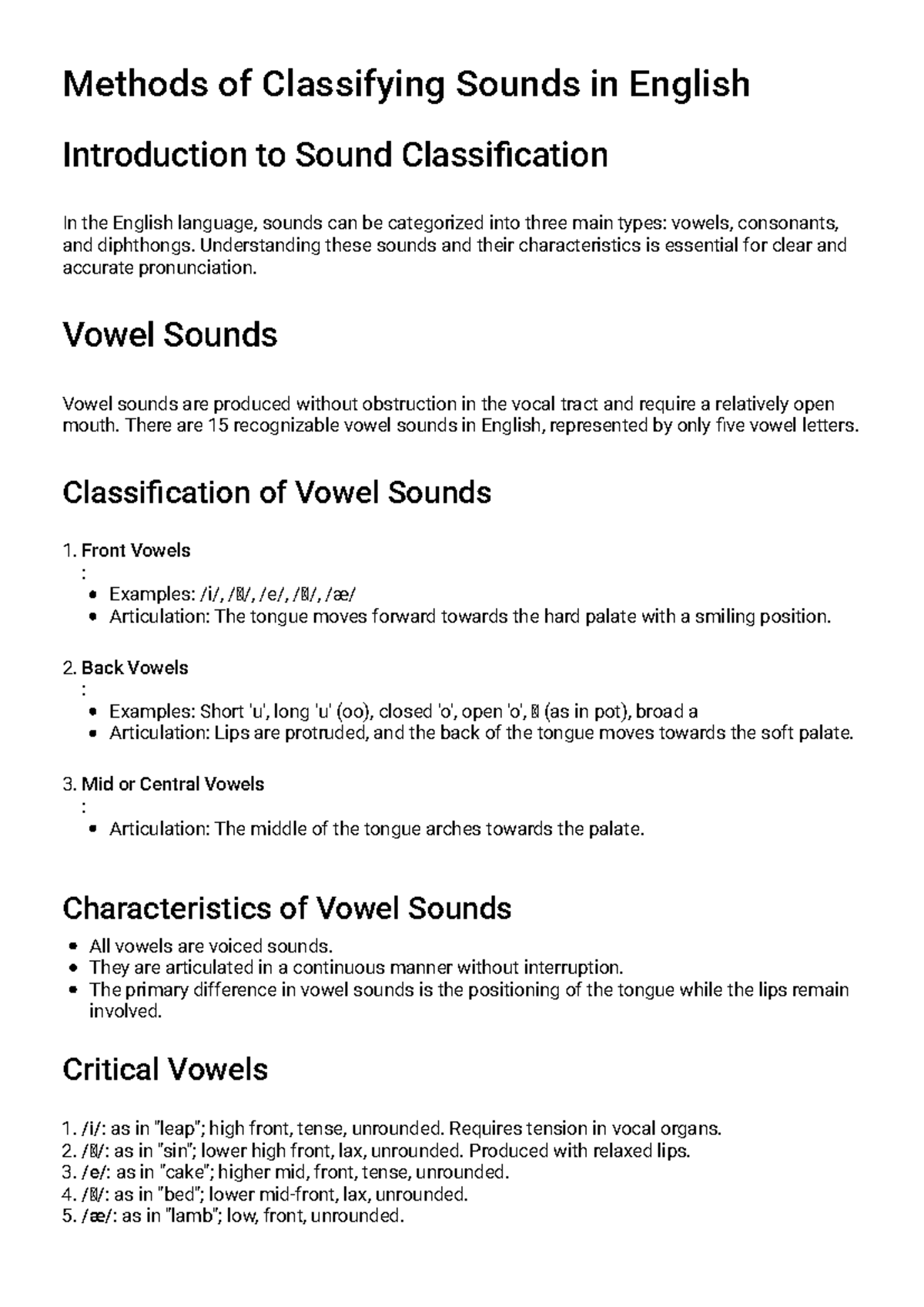 English Phonetics (ENG 101): Sound Classification Study Guide - Studocu