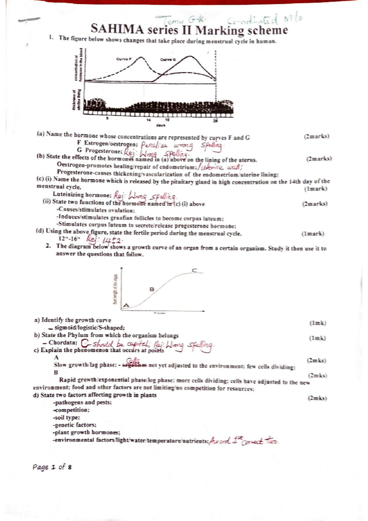 Sahima Series II Pp2 Marking Scheme - Biology Revision Exam - Studocu