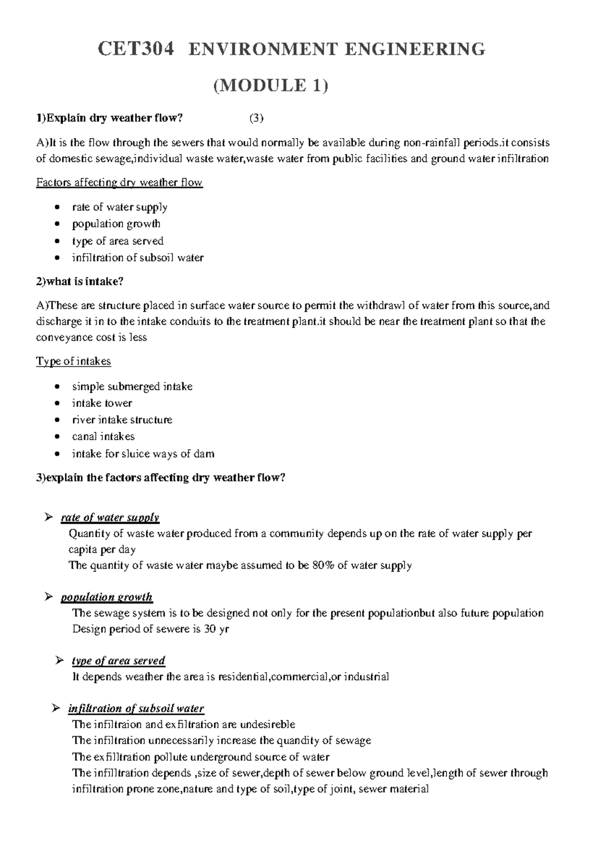 Module 1 CET 304 Environmental Engineering - CET304 ENVIRONMENT ENGINEERING (MODULE 1) 1)Explain ...