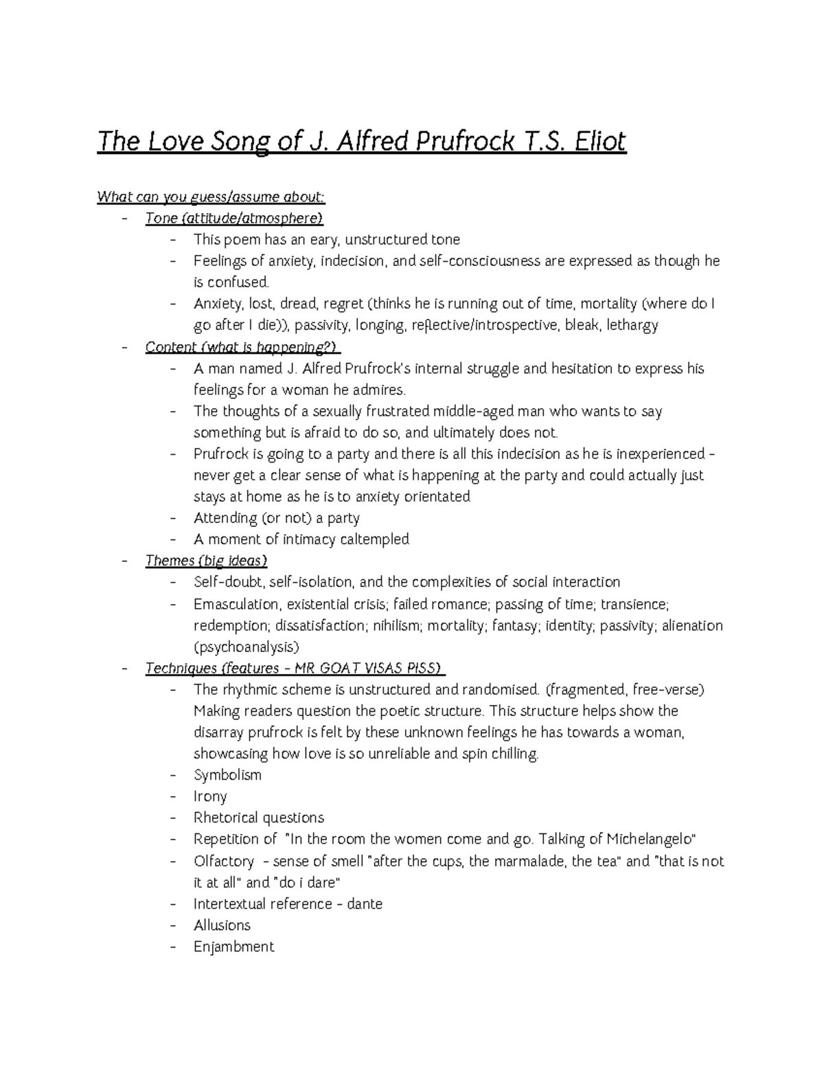 T.S. Eliot: Tone, Themes, and Techniques in "The Love Song of J. Alfred ...