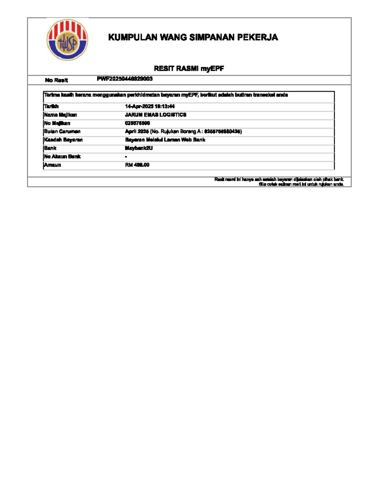 Resit Rasmi Bayaran EPF - 04-2025 - NEEW PROJECT - Studocu