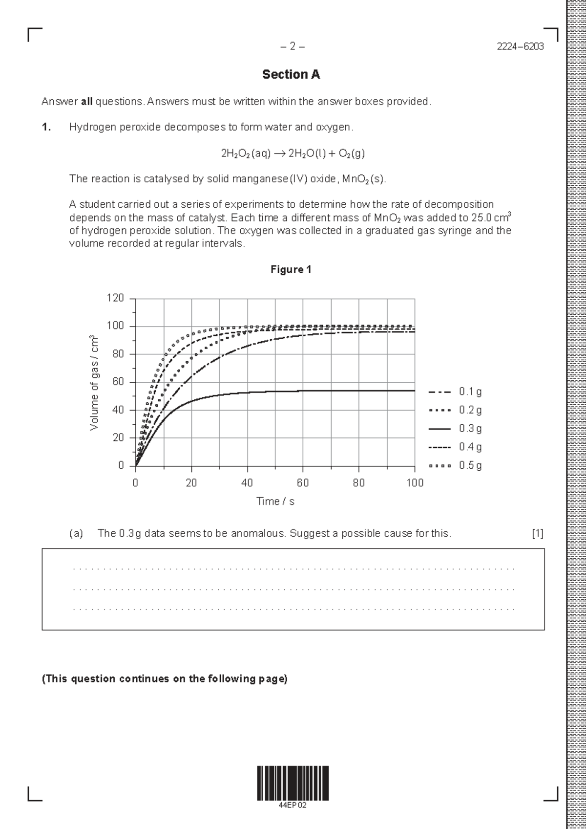 6203 Section A Chemistry Paper 3 HL: Experimental Analysis and ...