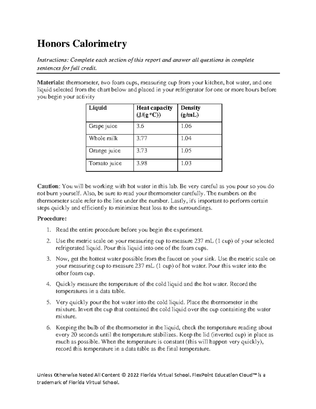 Honors Calorimetry Lab Instructions: Worksheet 07 03 - Studocu