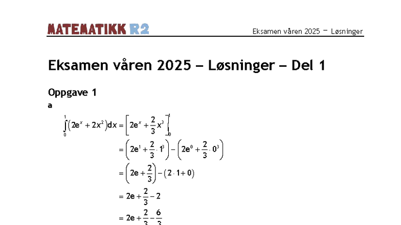 Eksamen R2 V 2025 Løsninger - Del 1 til 7 - Studocu