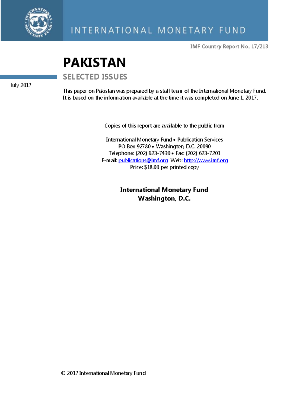 Cr17213 - © 2017 International Monetary Fund IMF Country Report No. 17 ...