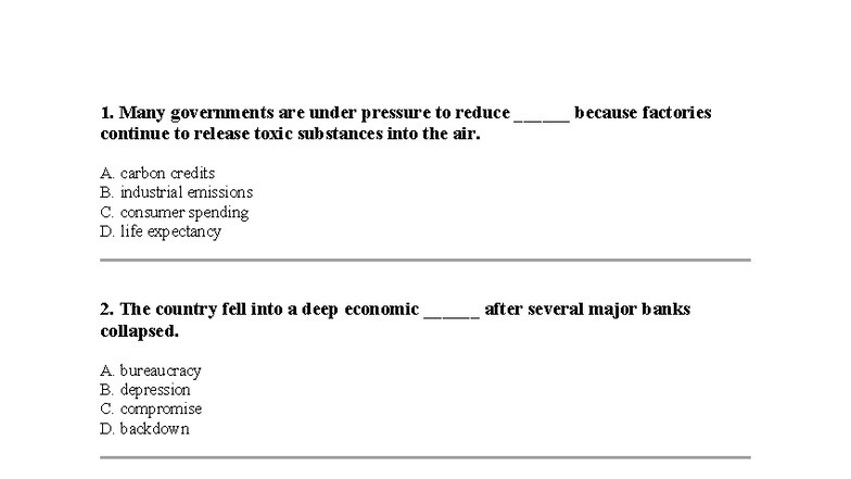 ECON 101: Quiz on Environmental Policies and Economic Impacts - Studocu