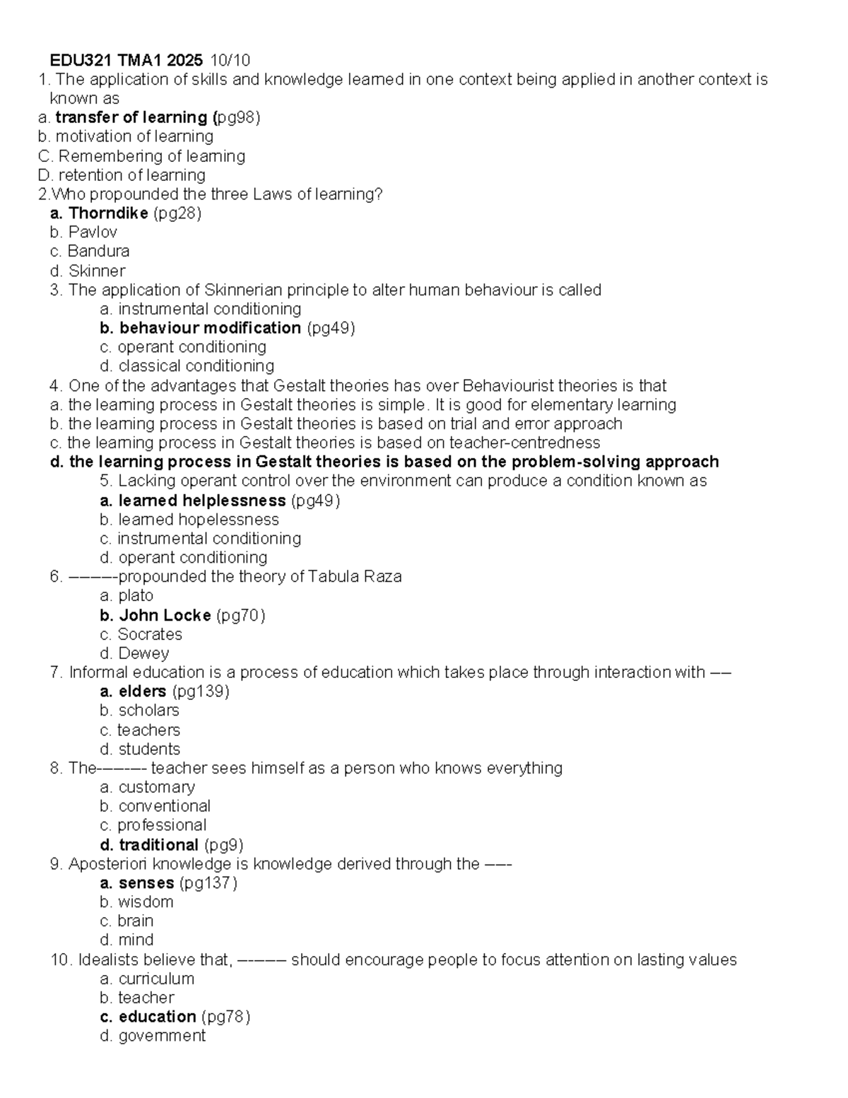 EDU321 TMA1 2025 Past Questions and Answers Compilation - Studocu