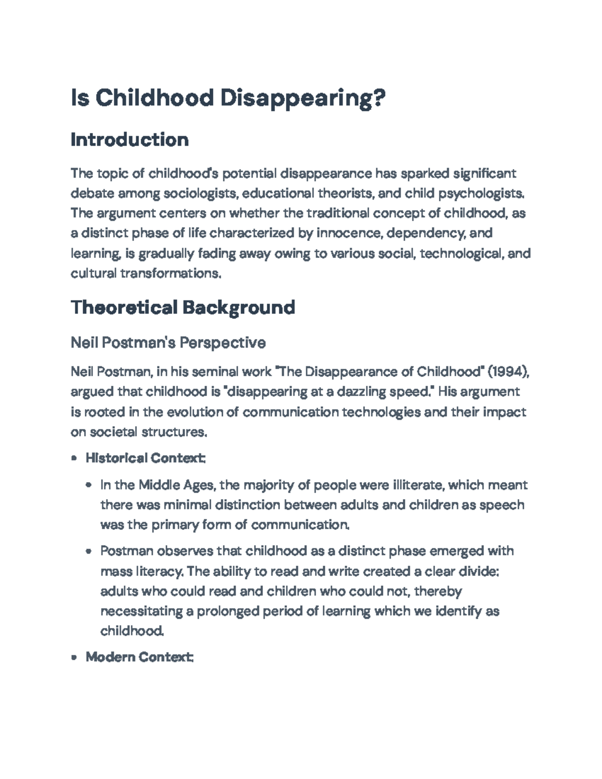 Disappearance of Childhood? Analyzing Social and Cultural Shifts - Is ...