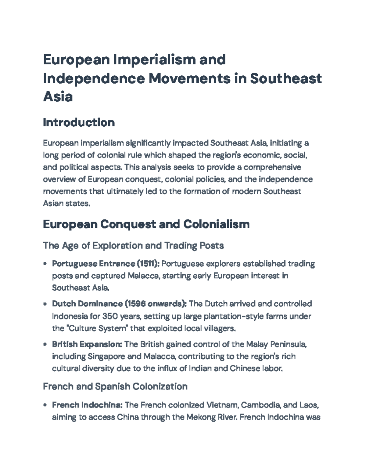 European Imperialism and Independence Movements in Southeast Asia ...