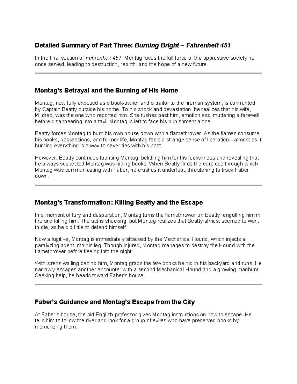 Detailed Summary of Part Three- Burning Bright – Fahrenheit 451 ...