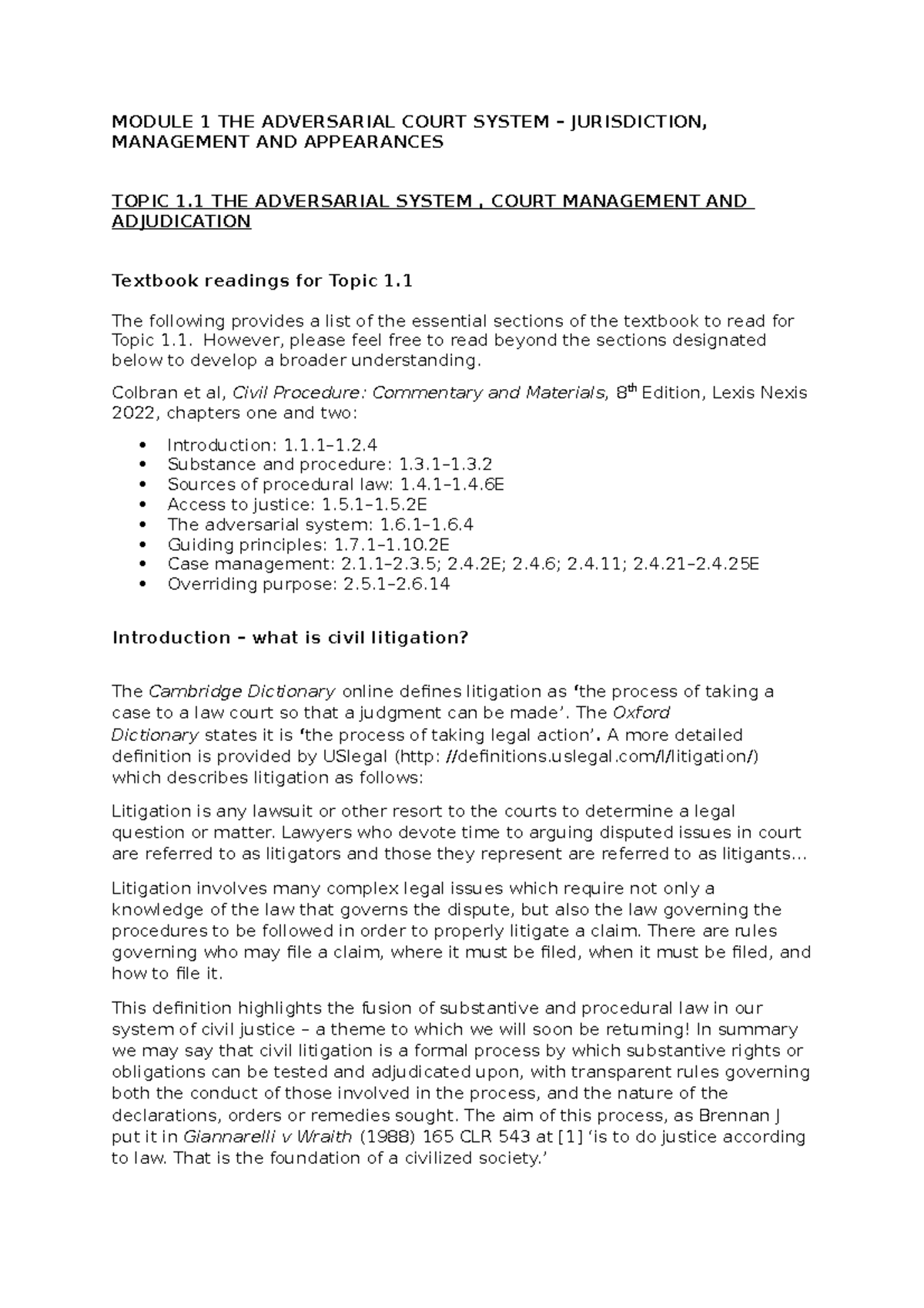 Module 1 Study Materials: Adversarial Court System & Jurisdiction ...