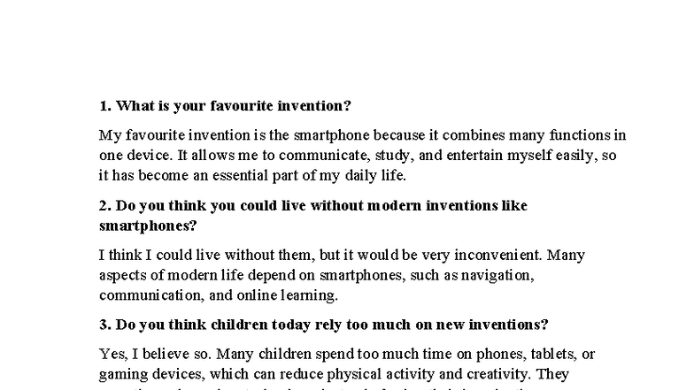 Speaking u5 - good - What is your favourite invention? My favourite ...