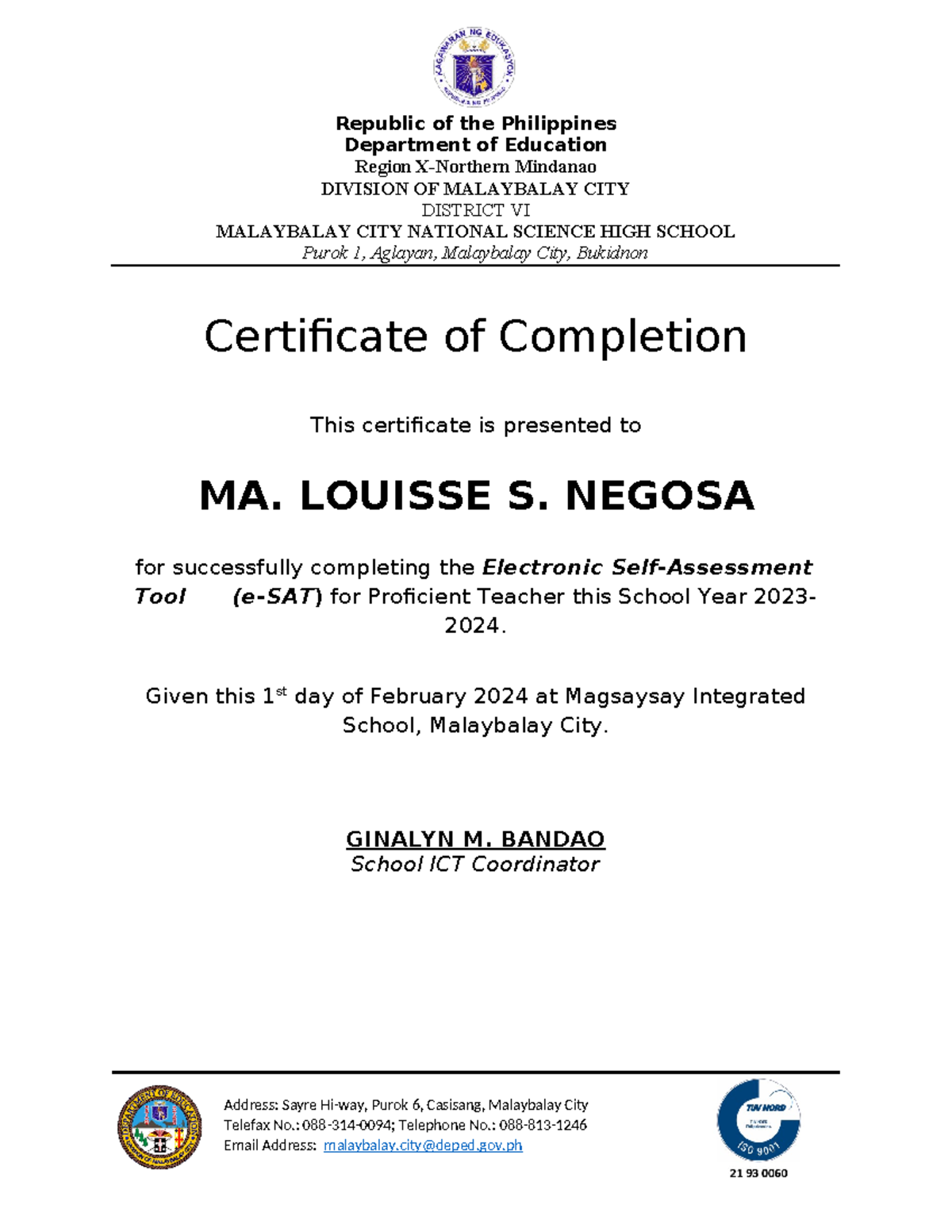 e-SAT Certification for Proficient Teacher 2023-2024 - Studocu