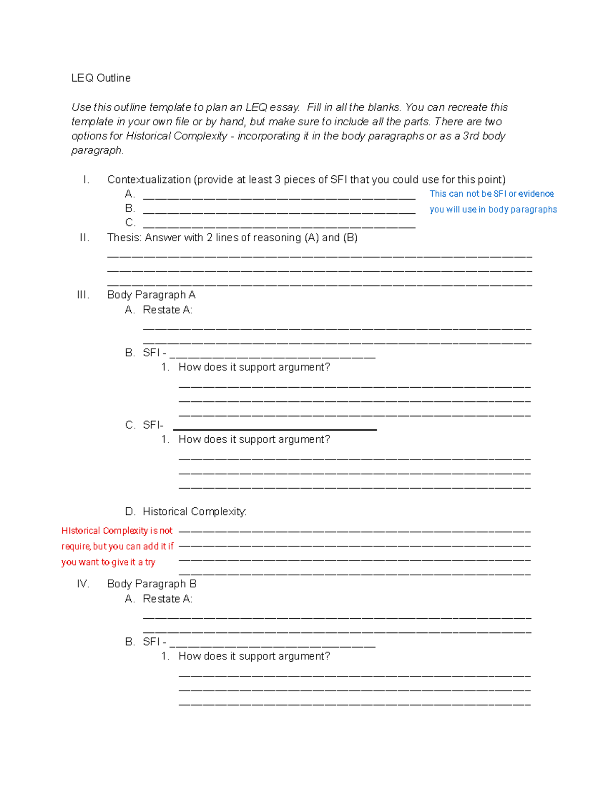 LEQ Essay Outline Template for Planning and Structure - Studocu