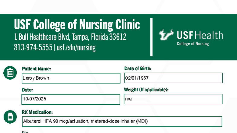 USF Nursing Clinic: Albuterol MDI Patient Instructions - Studocu