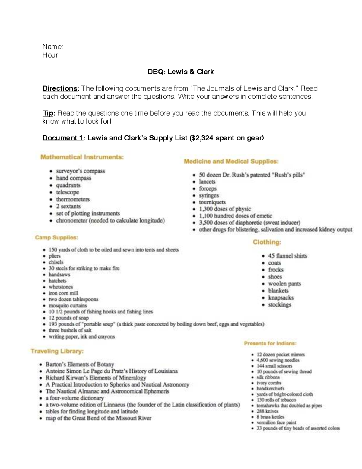 Lewis and Clark DBQ: Expedition Journals Analysis and Reflection - Studocu