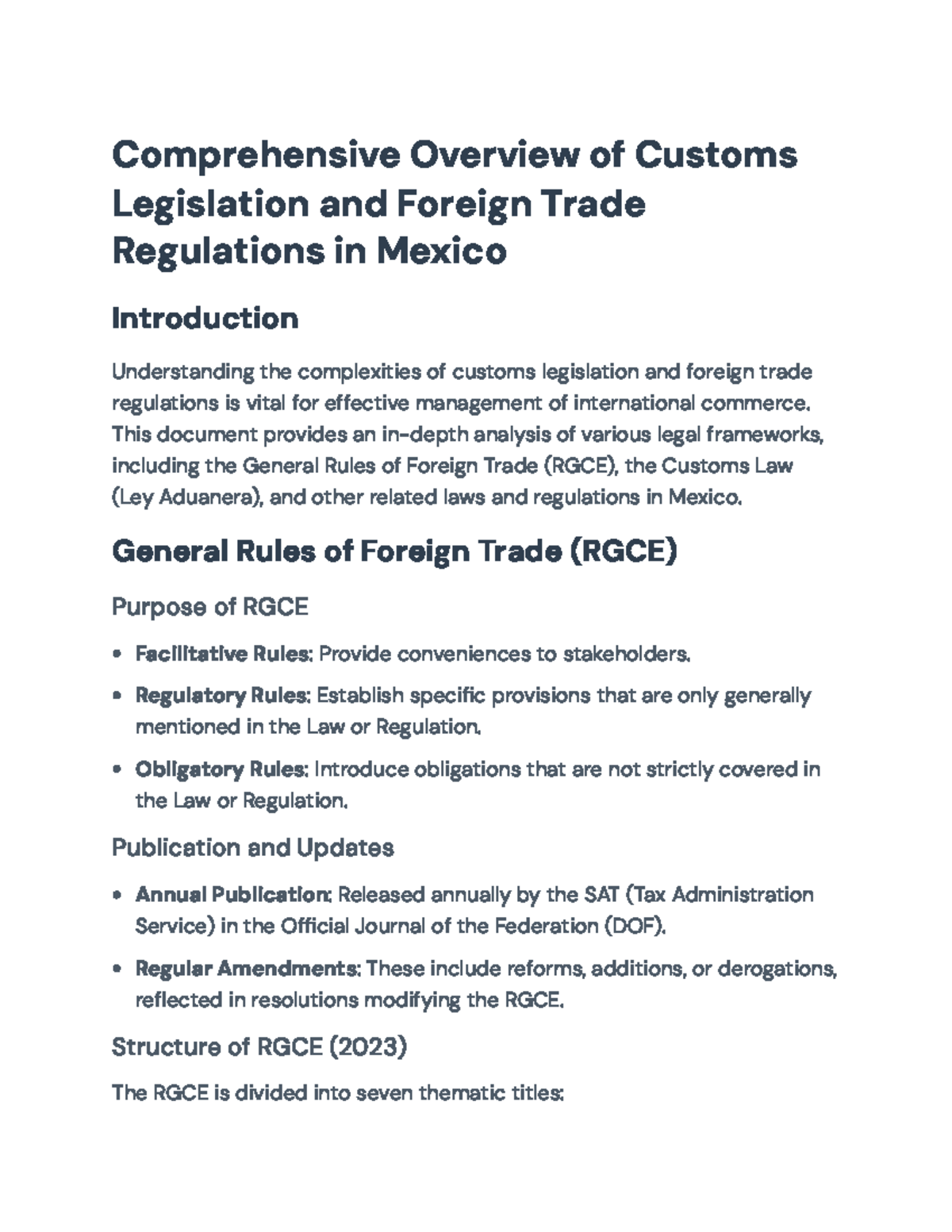 Comprehensive Overview of Customs Legislation and Foreign Trade in ...