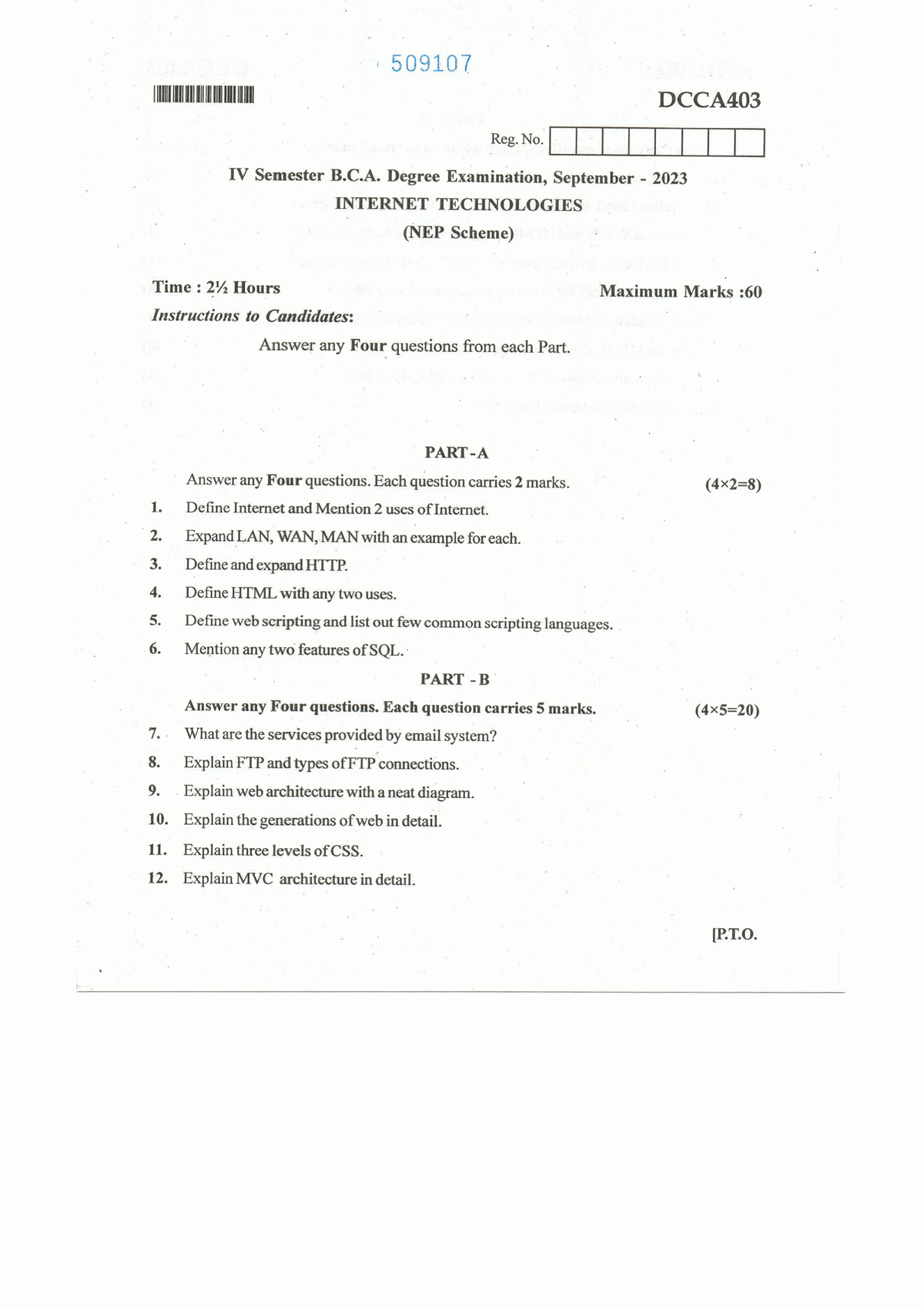 BCA 4th Sem DCCA403 Internet Technologies Final Exam Sept 2023 - Studocu