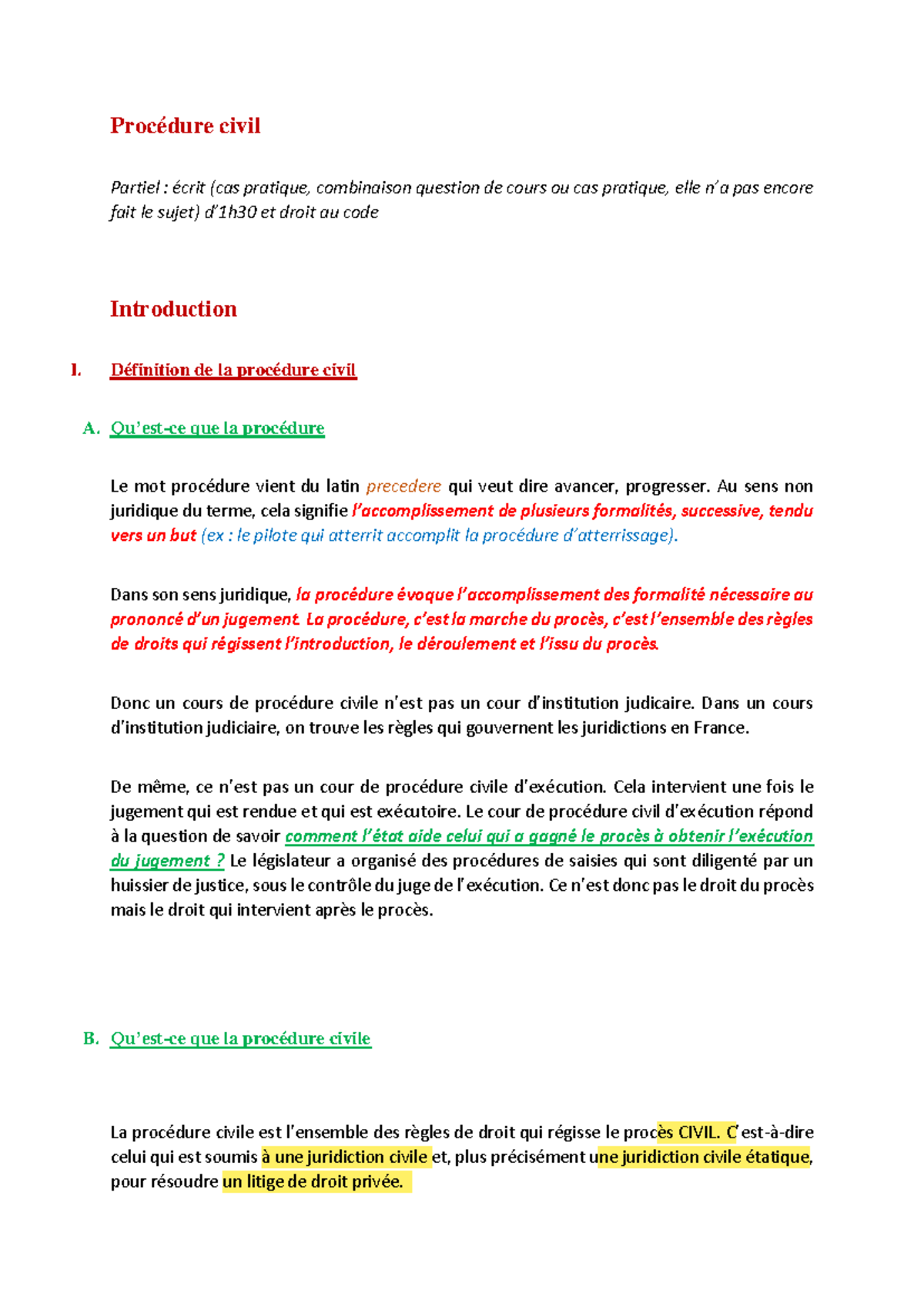 Procédure civile Partiel : Écrit et Cas Pratique - Notes de Cours - Studocu