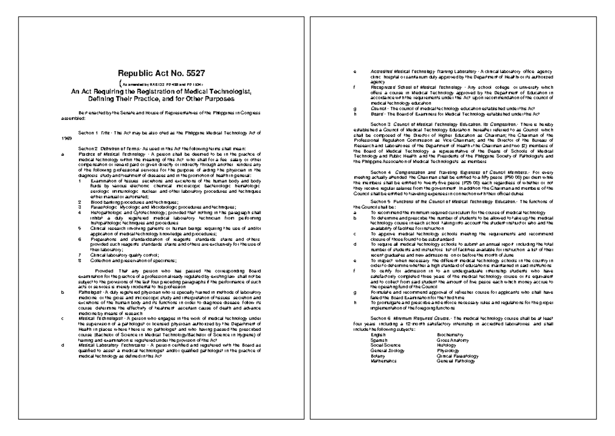 RA 5527 - Medtech laws - Republic Act No. 5527 ( * As amended by RA ...