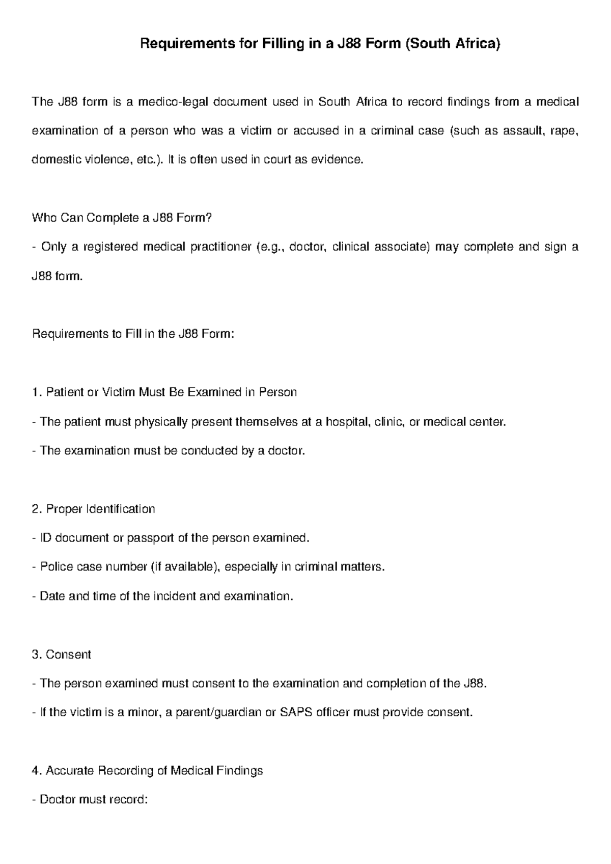 J88 Form Requirements for Medical Practitioners in SA - Studocu