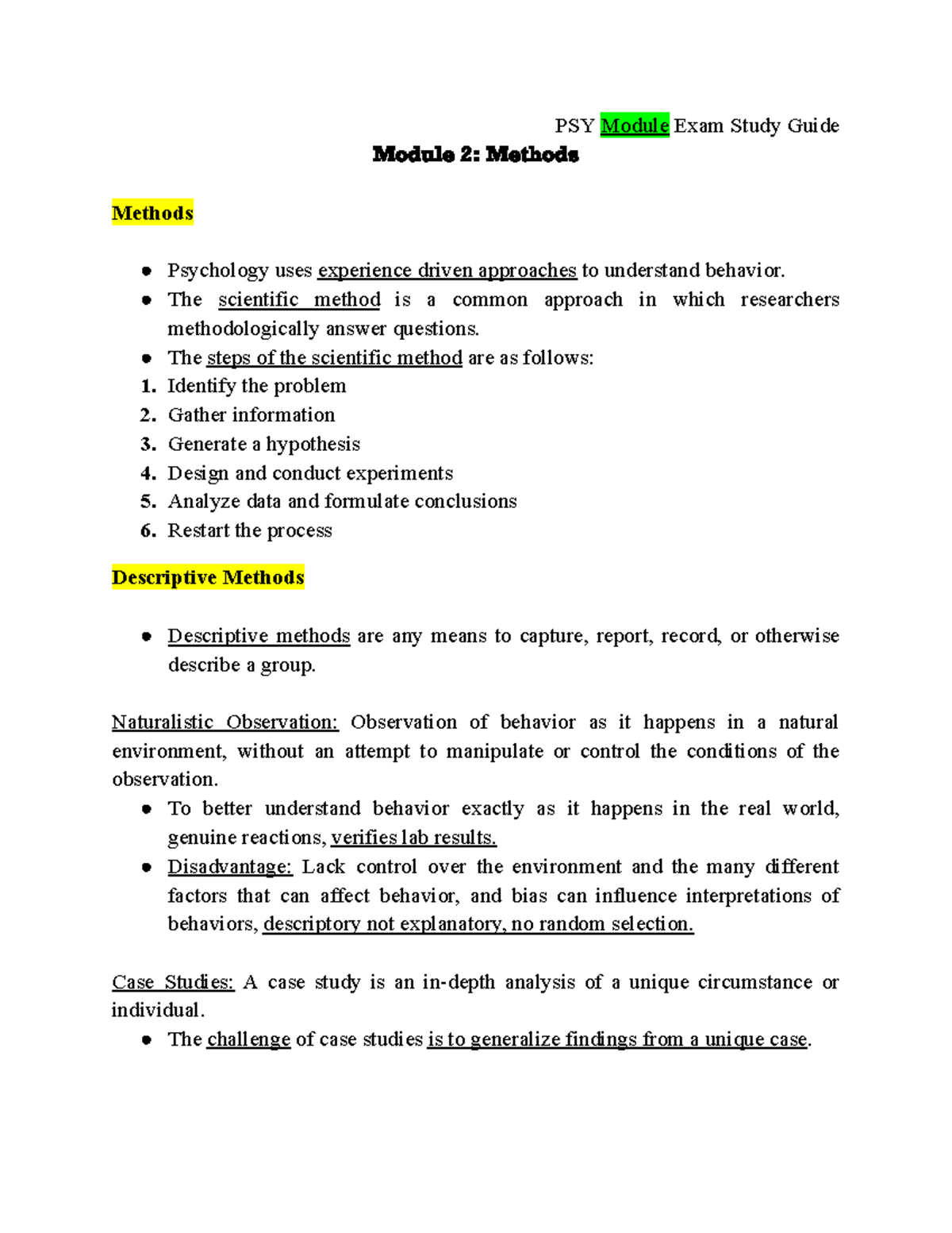 PSY Module Exam Study Guide - PSY Module Exam Study Guide Module 2 ...