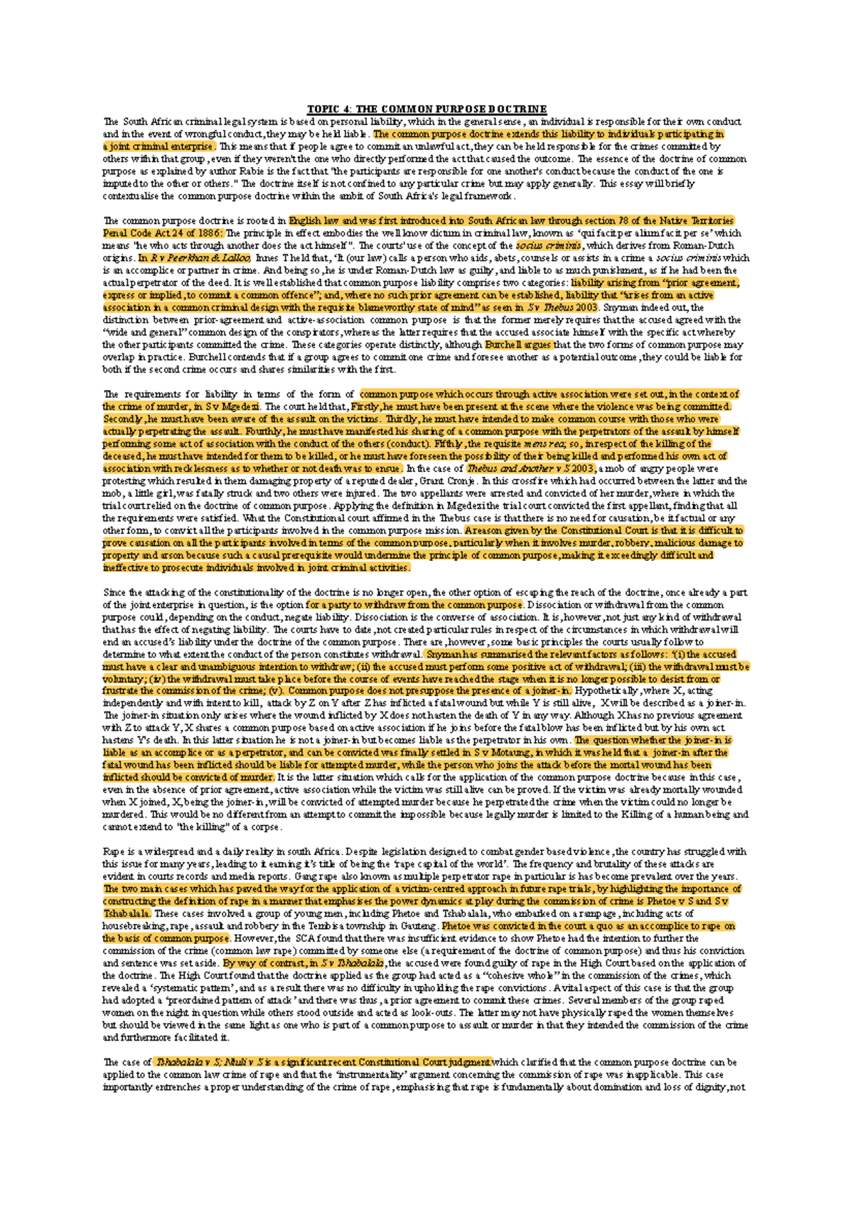 EXAM Essays - TOPIC 4: THE COMMON PURPOSE DOCTRINE The South African ...