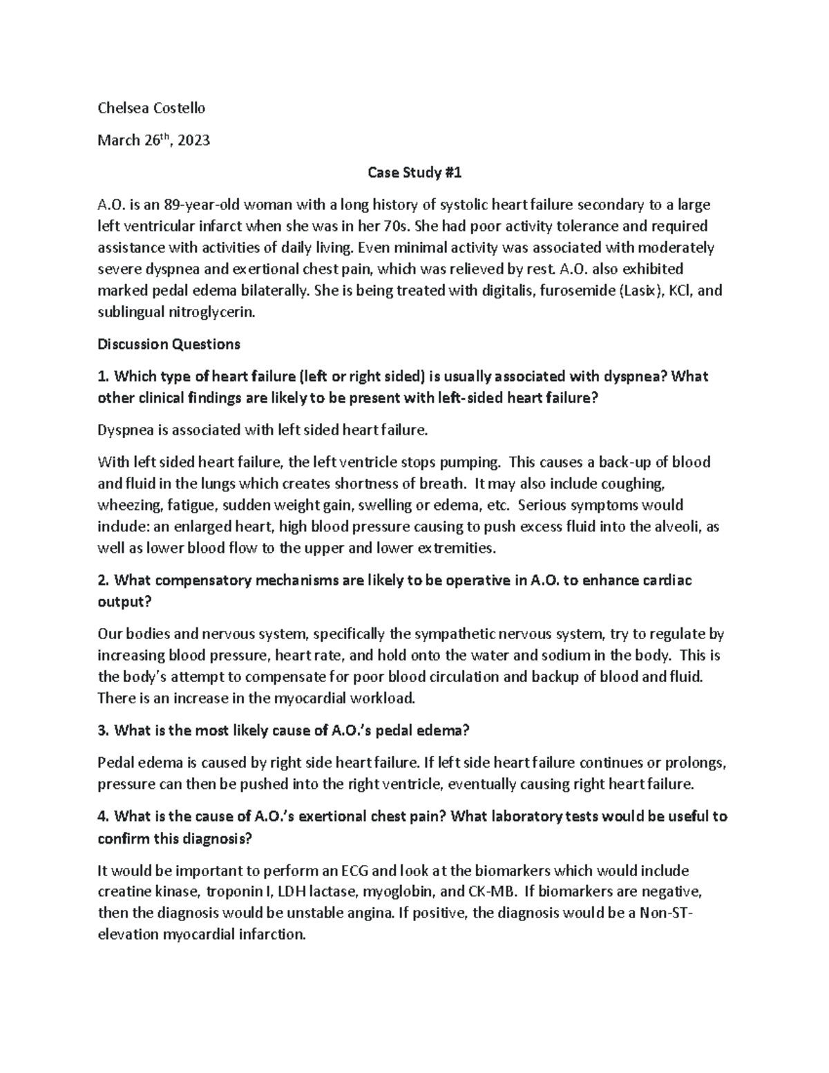 CASE Study 1 Patho - Chelsea Costello March 26th, 2023 Case Study # A ...