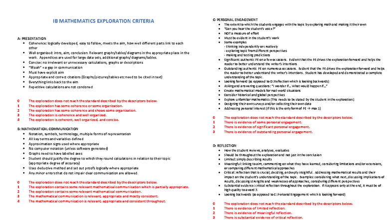 C: IB Math Exploration Criteria A-D Overview (2019) - Studocu