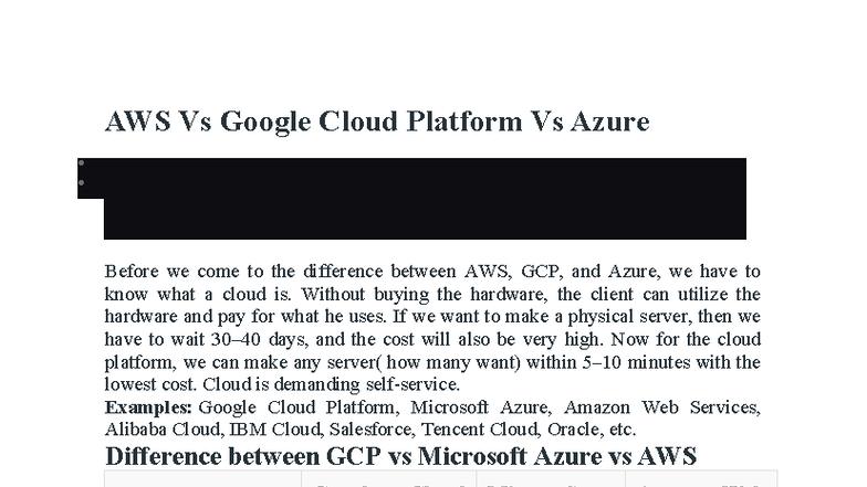 Comparative Analysis of AWS, GCP, and Azure Cloud Services - Studocu