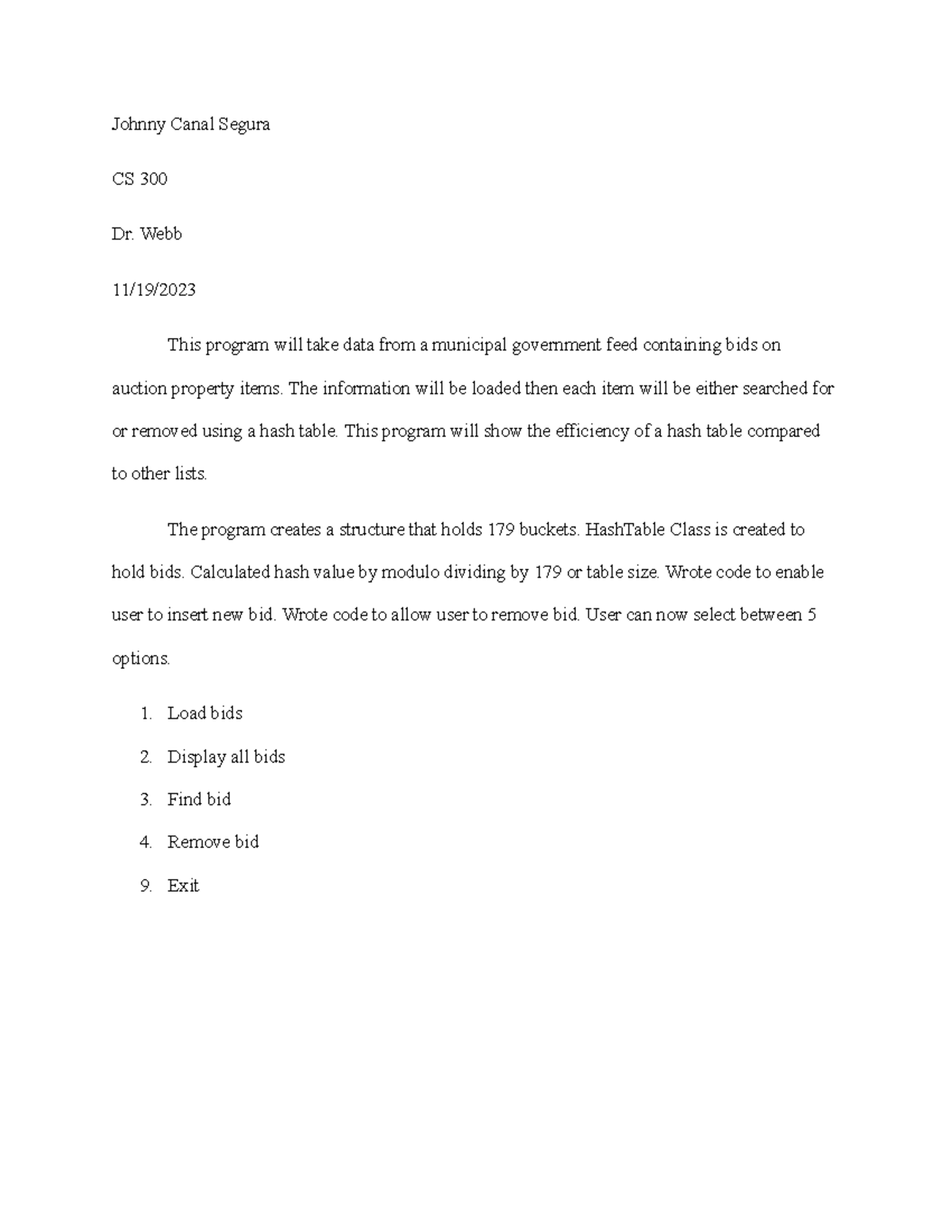 CS 300 Mod 4: Code Reflection on Hash Table Efficiency - Studocu