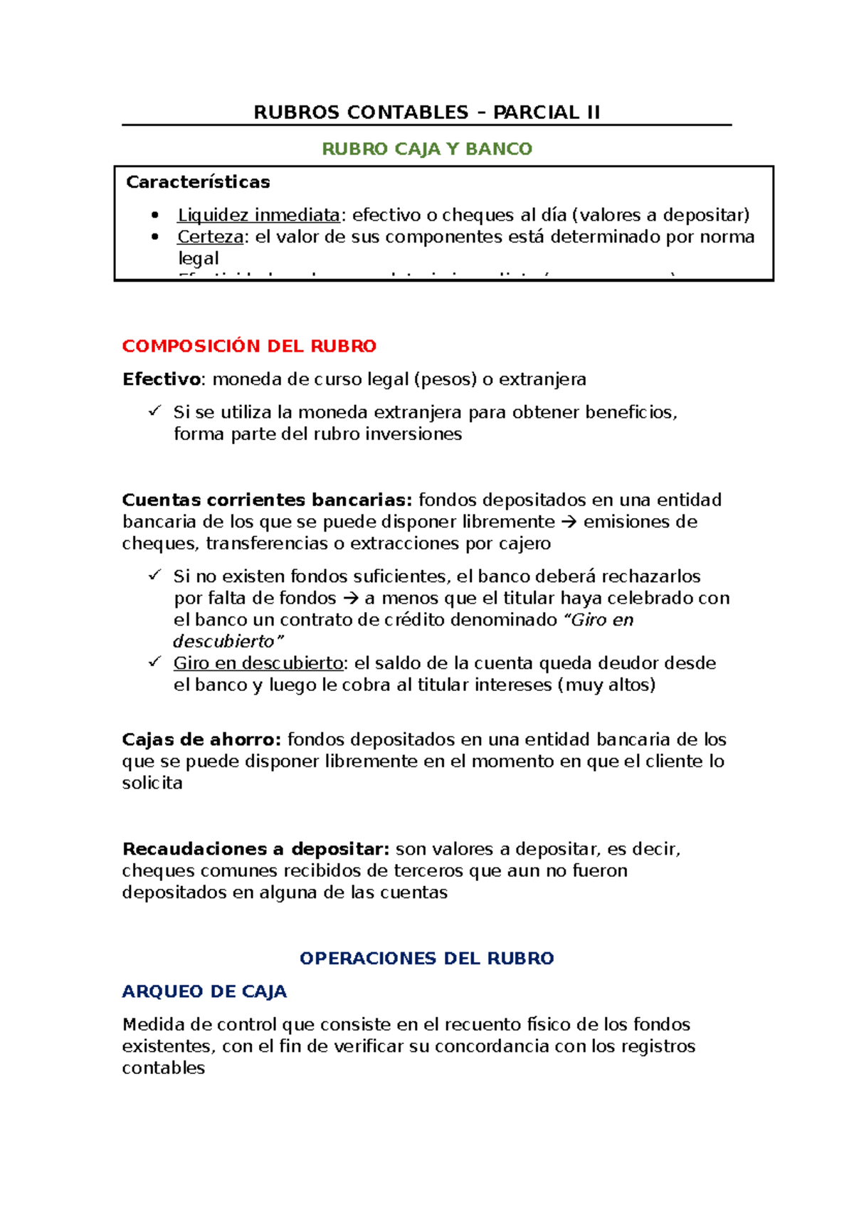 Rubros contables parcial II: análisis del rubro caja y banco - Studocu