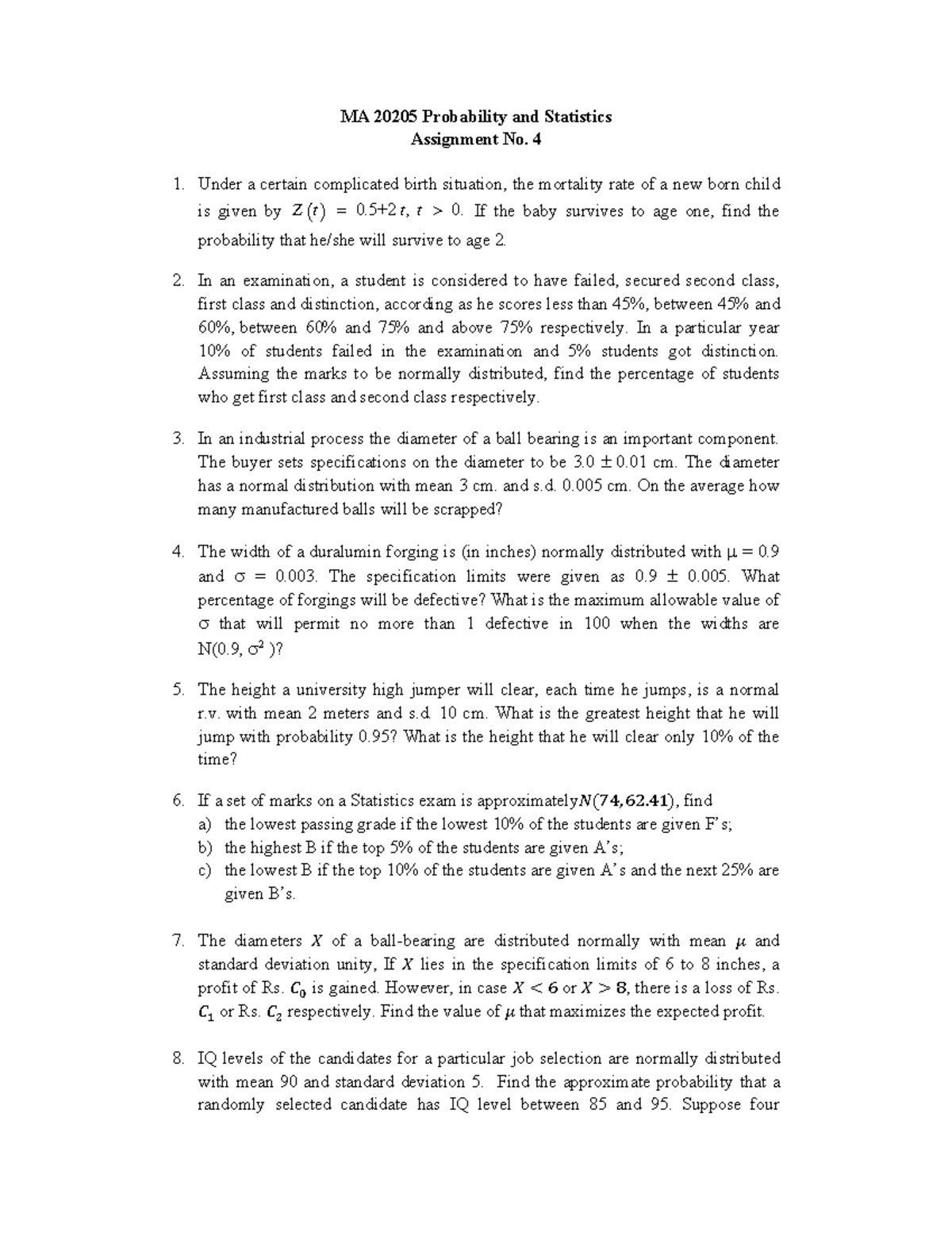 Assign 4 2021 Autumn - nonr - MA 20205 Probability and Statistics ...