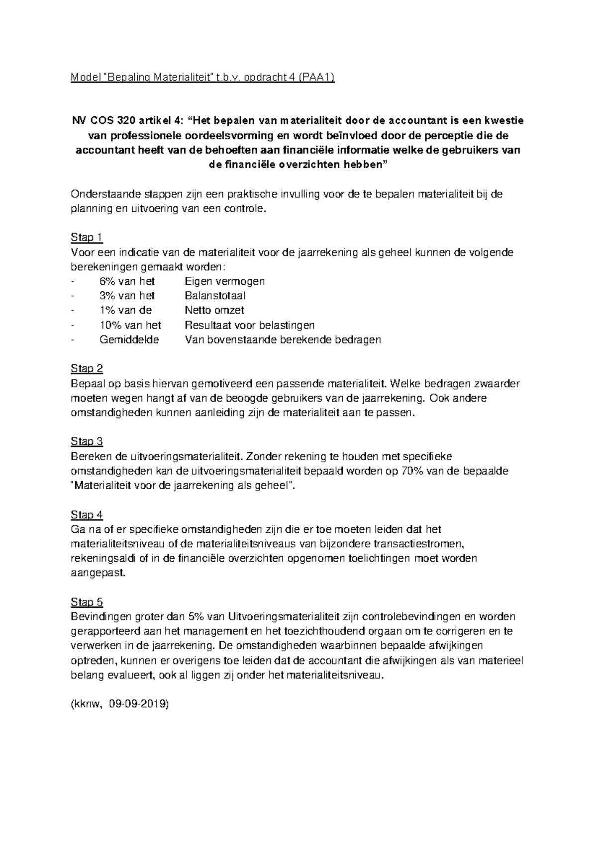 Model Bepaling Materialiteit voor Opdracht 4 (PAA1) - Verkenning ...