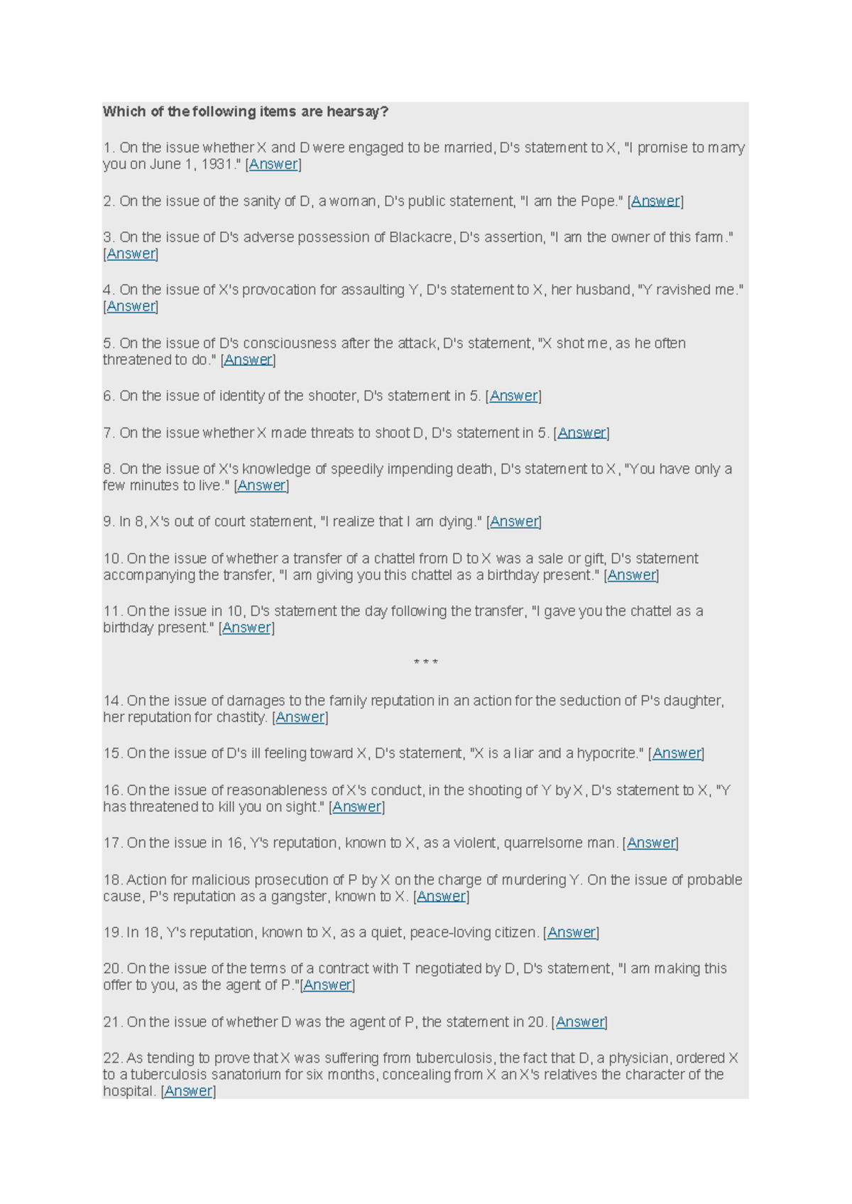 Evidence MC - Hearsay Analysis and Exceptions - Studocu