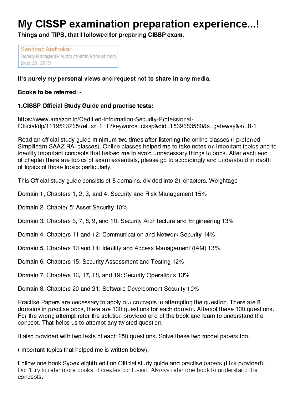 CISSP Exam Prep Tips & Experience: A Personal Journey by Sandeep ...