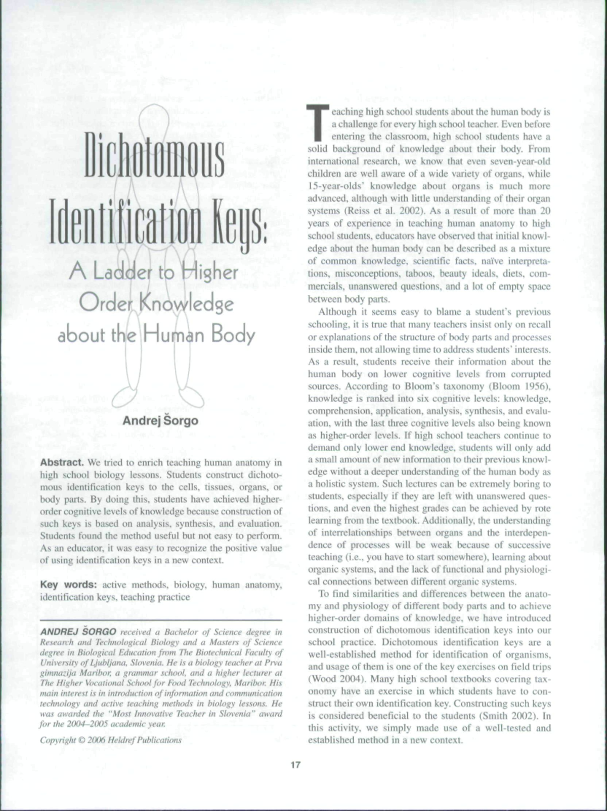 Enhancing Biology Learning: Identification Keys in Human Anatomy (BIO ...
