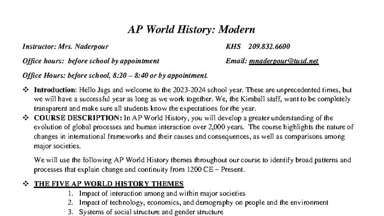 AP World History Syllabus 2023-2024: Course Overview & Expectations ...