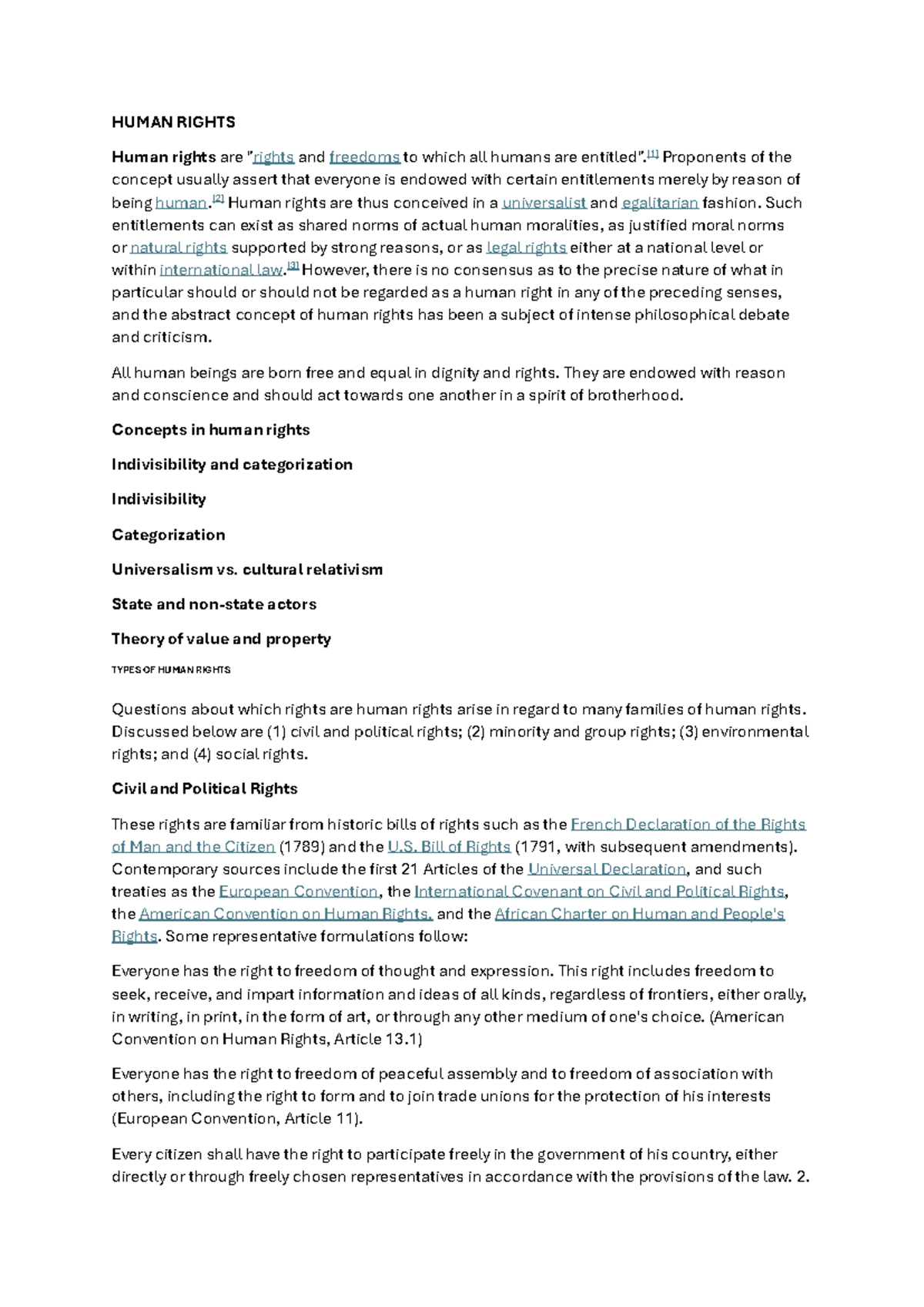 HUMAN RIGHTS 101: Key Concepts and Types of Rights - Studocu