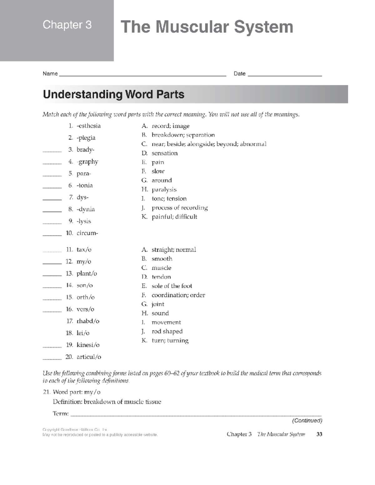 Ch. 3 Worksheets: Understanding the Muscular System Concepts - Studocu