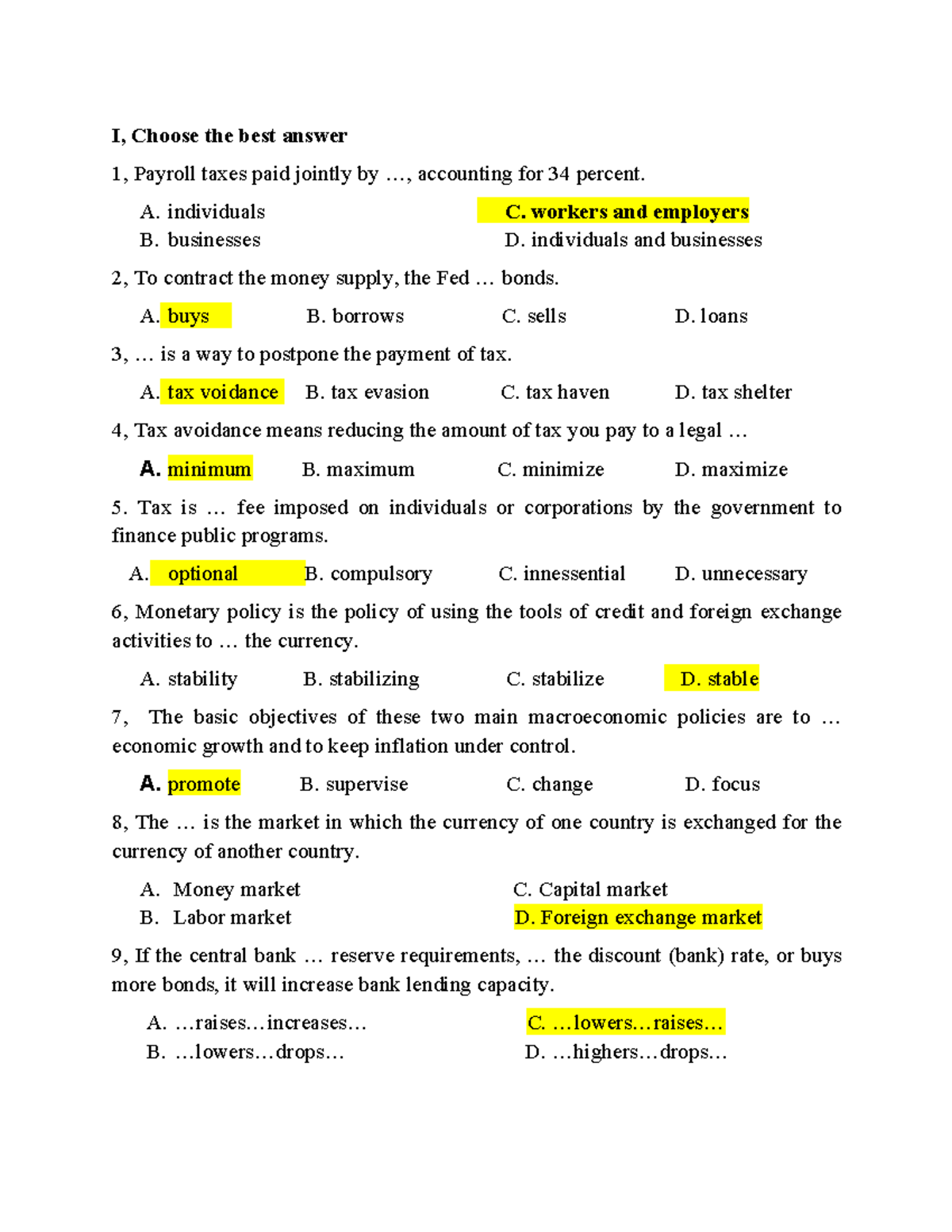 Đề 7 - Quiz on Payroll Taxes and Economic Concepts - Studocu