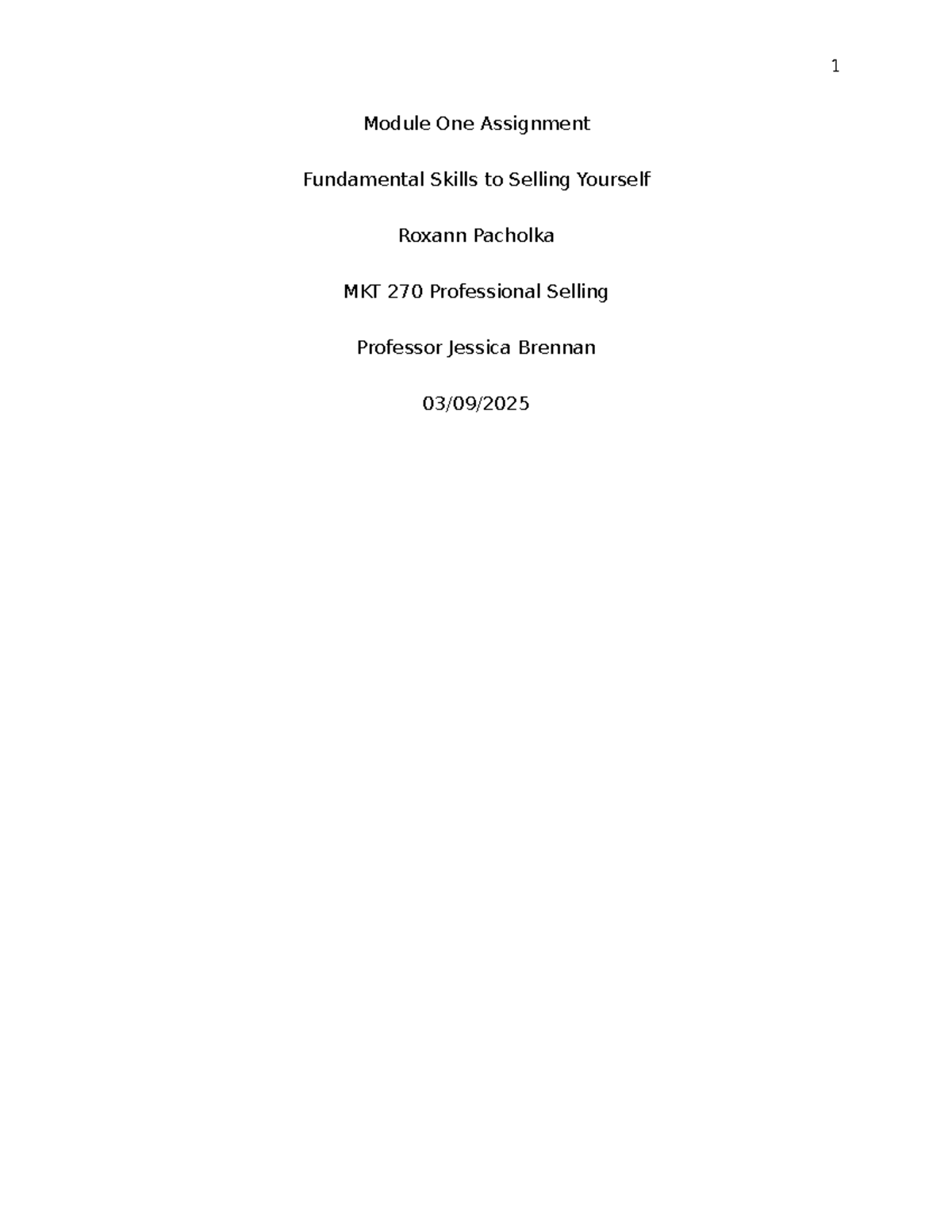 MKT 270 Assignment 1: Skills in Professional Selling and Communication ...