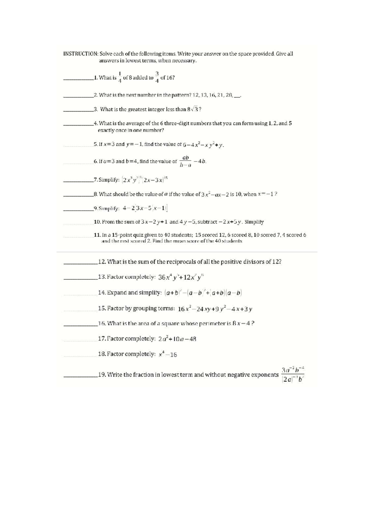 Math 8 Reviewer: Problem Solving and Simplification Techniques - Studocu