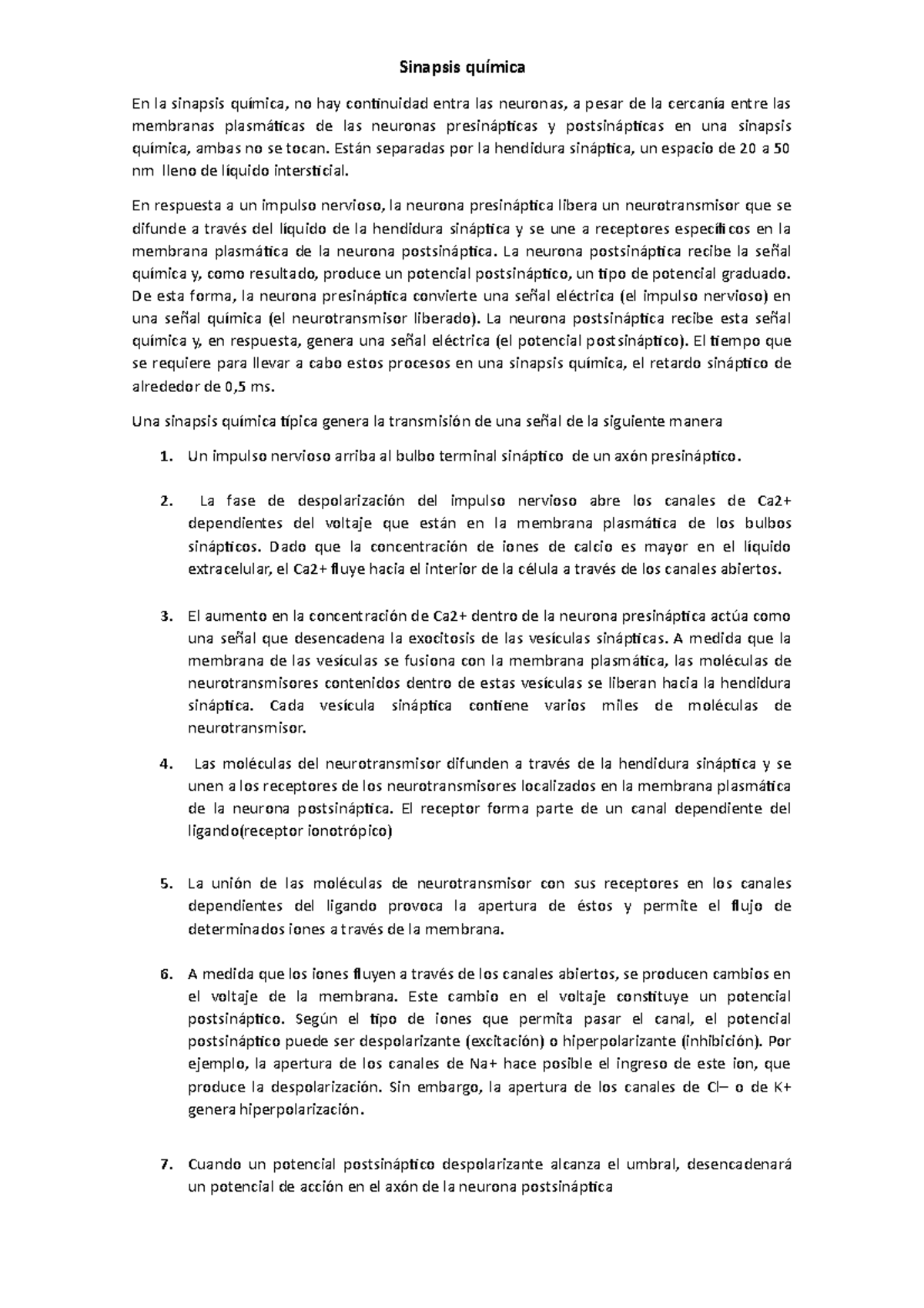 Sinapsis Química: Proceso y Factores Involucrados en Neurotransmisión ...