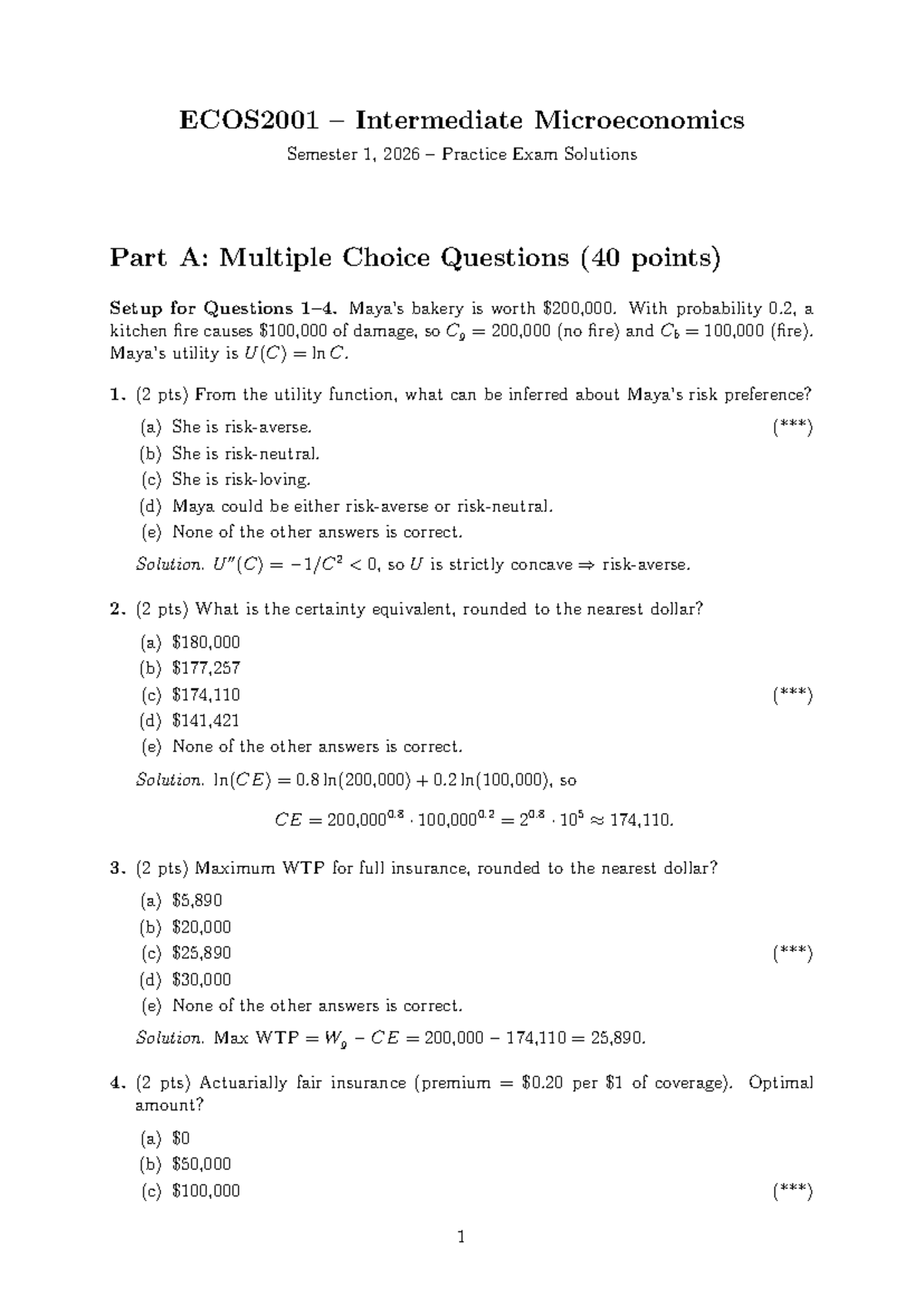 ECOS2001 2026S1 Intermediate Microeconomics Practice Exam Solutions ...