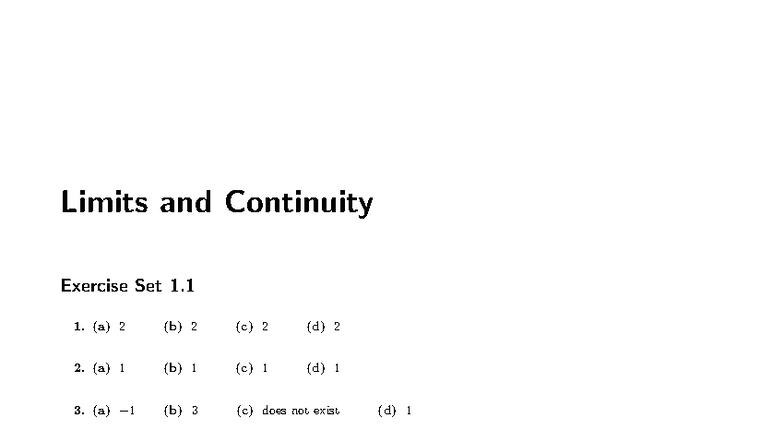 Math 121 Chapter 4 Limits and Continuity Exercise Answers - Studocu