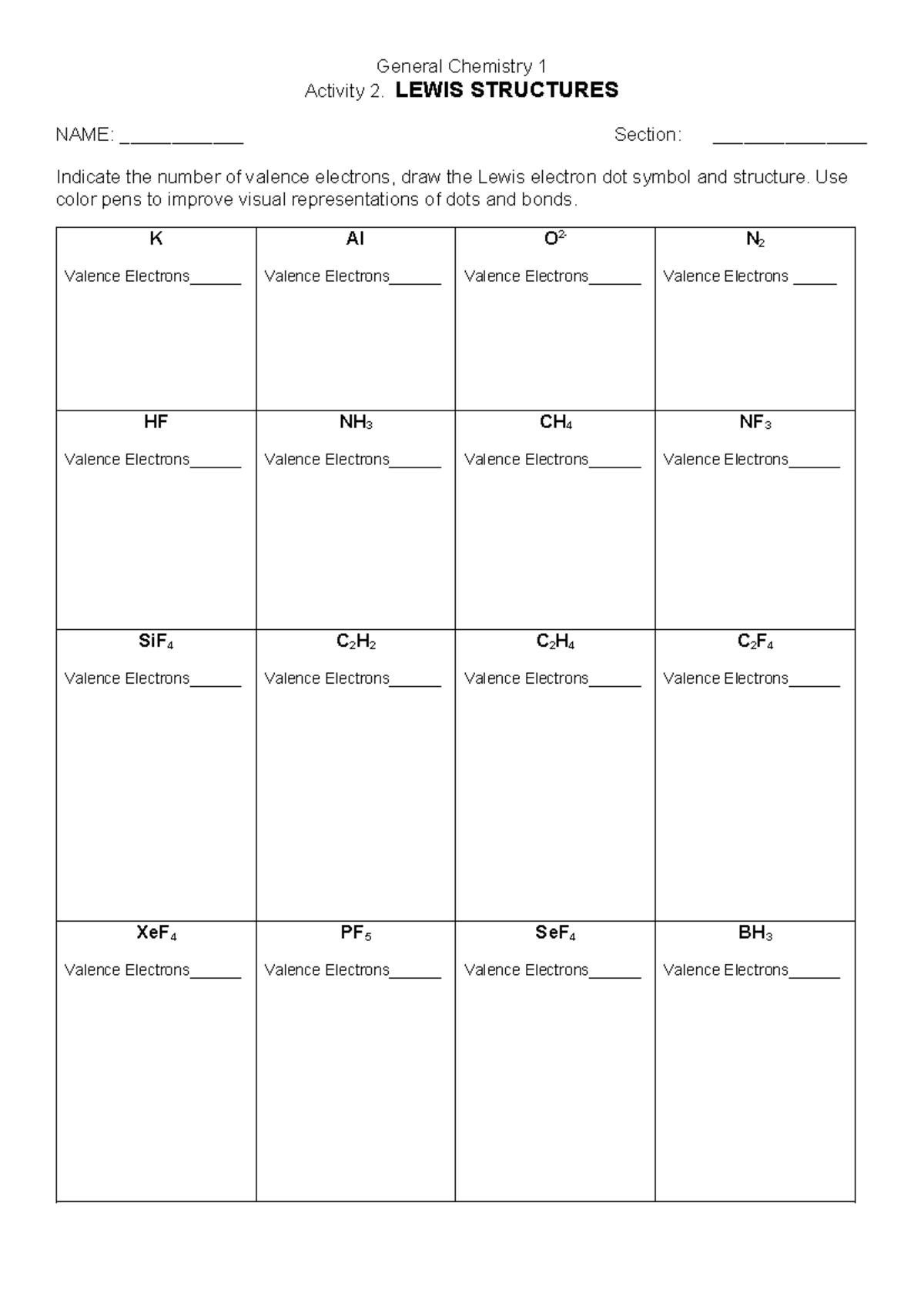 General-Chemistry-6 - Activity - General Chemistry 1 Activity 2. LEWIS ...