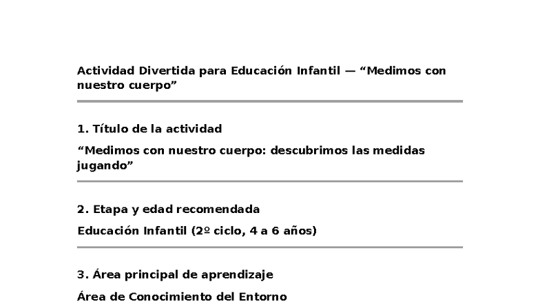 Apuntes Actividad Divertida “Medimos con nuestro cuerpo” - Actividad ...